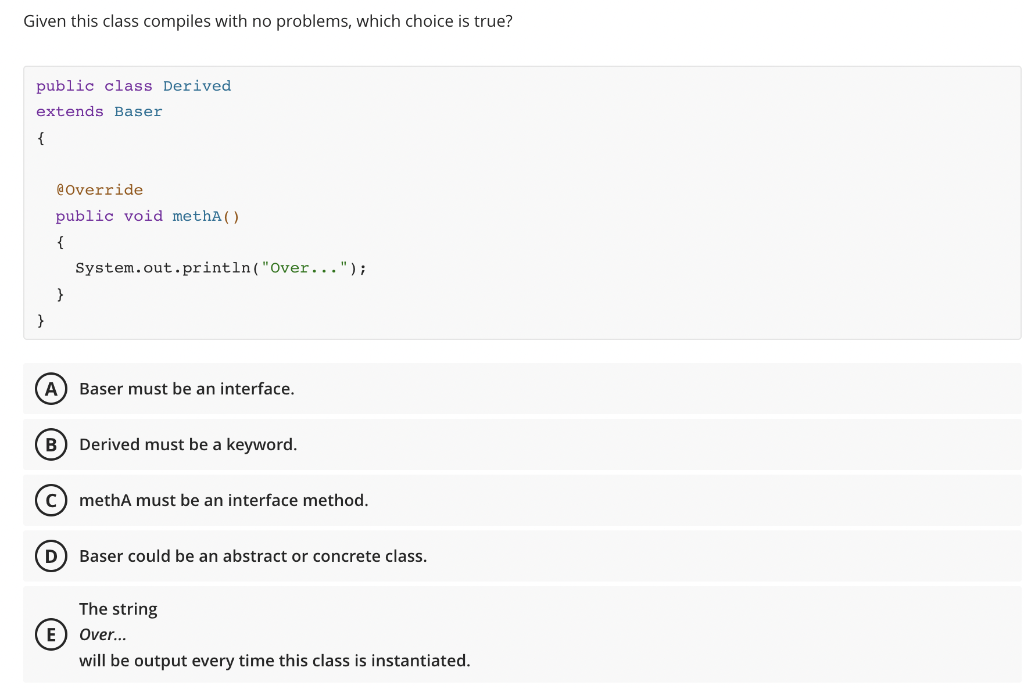 Solved Given this class compiles with no problems, which | Chegg.com