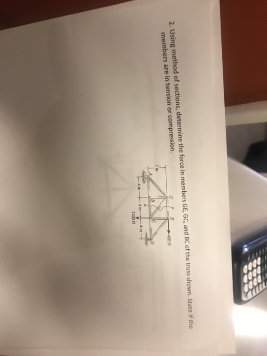 Solved 2. Using method of sections, determine the force in | Chegg.com