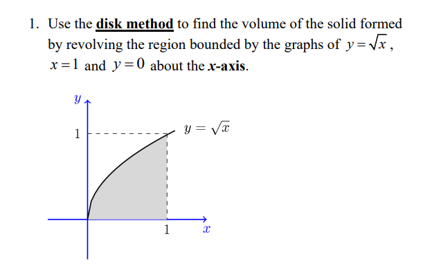 Solved Use the disk method to find the volume of the solid | Chegg.com