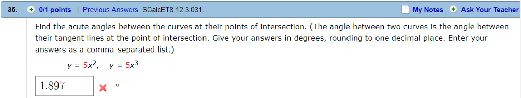 Solved 35. 0/1 points | Previous Answers SCalcET8 12.3.031 | Chegg.com