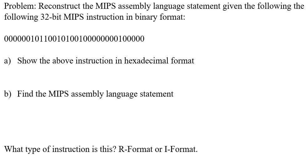 Solved Problem: Reconstruct the MIPS assembly language | Chegg.com