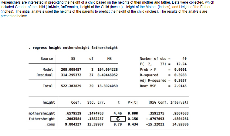 Solved Researchers are interested in predicting the height | Chegg.com