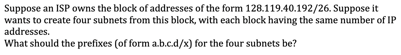 Solved Suppose an ISP owns the block of addresses of the | Chegg.com