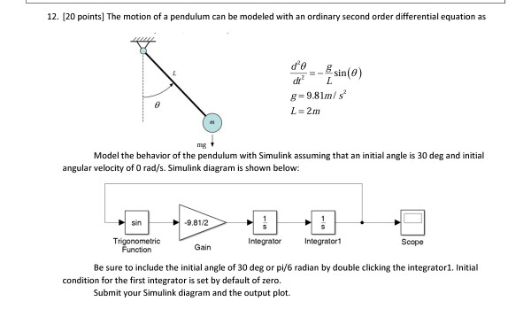 Solved 12. [20 points] The motion of a pendulum can be | Chegg.com
