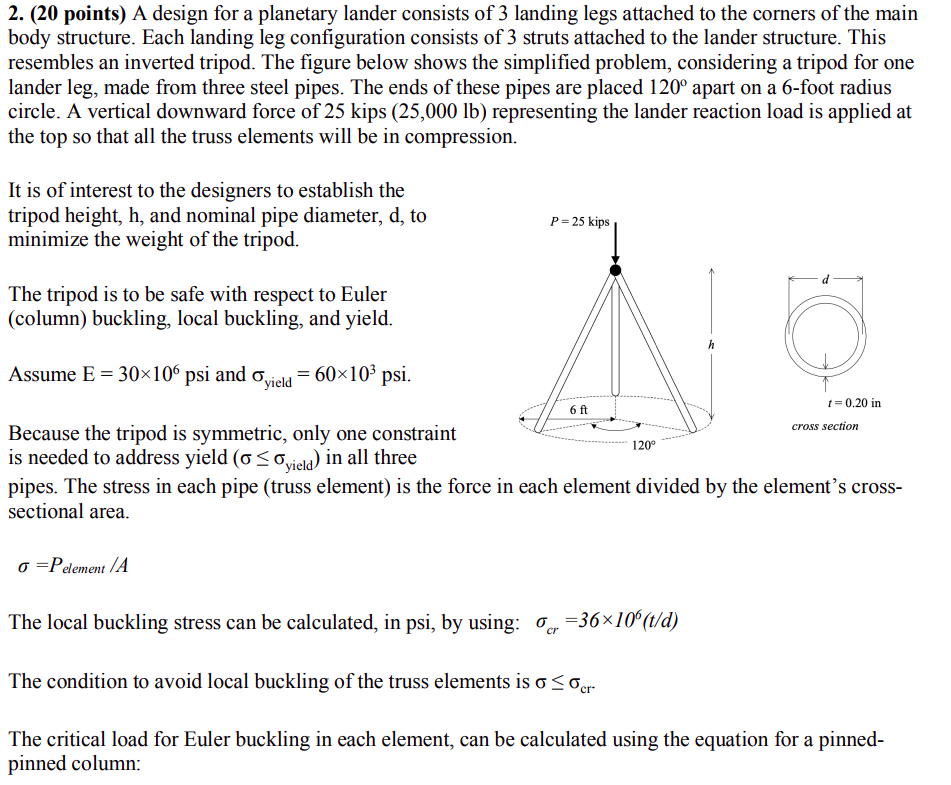 2. (20 points) A design for a planetary lander | Chegg.com