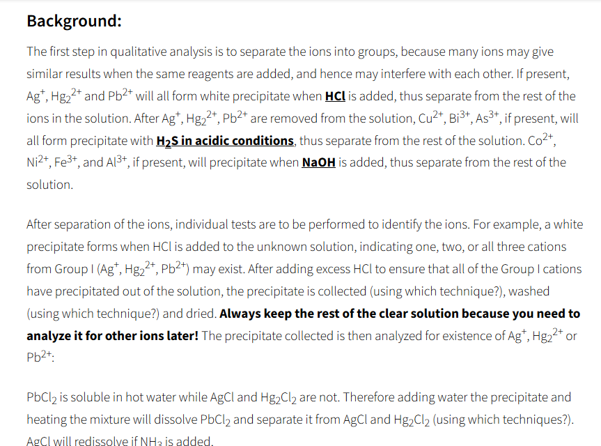 Experiment 8 Qualitative Analysis Of Unknown Ions