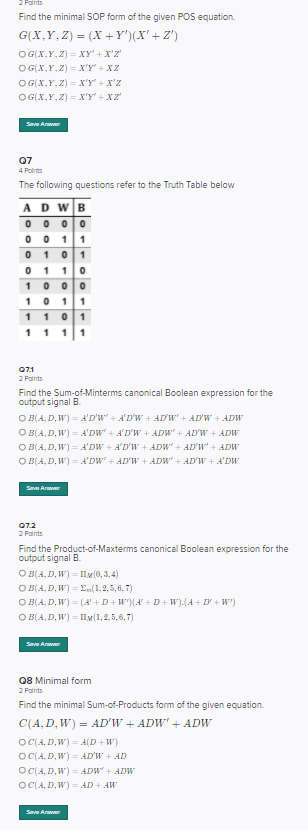 Solved 2 Points Find the minimal SOP form of the given POS | Chegg.com
