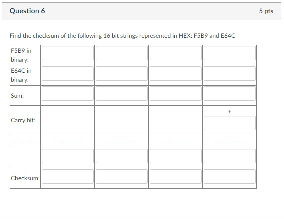 Solved Question 6Find the checksum of the following 16 ﻿bit | Chegg.com