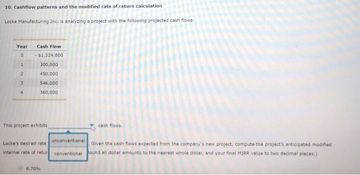 Solved 10. Cashflow patterns and the modified rate of | Chegg.com