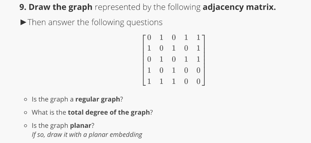 Solved 9. Draw the graph represented by the following | Chegg.com