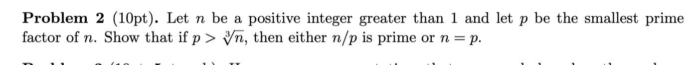 Solved Problem 2 (10pt). Let n be a positive integer greater | Chegg.com