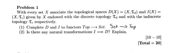 Solved Problem 1 With every set X associate the topological | Chegg.com
