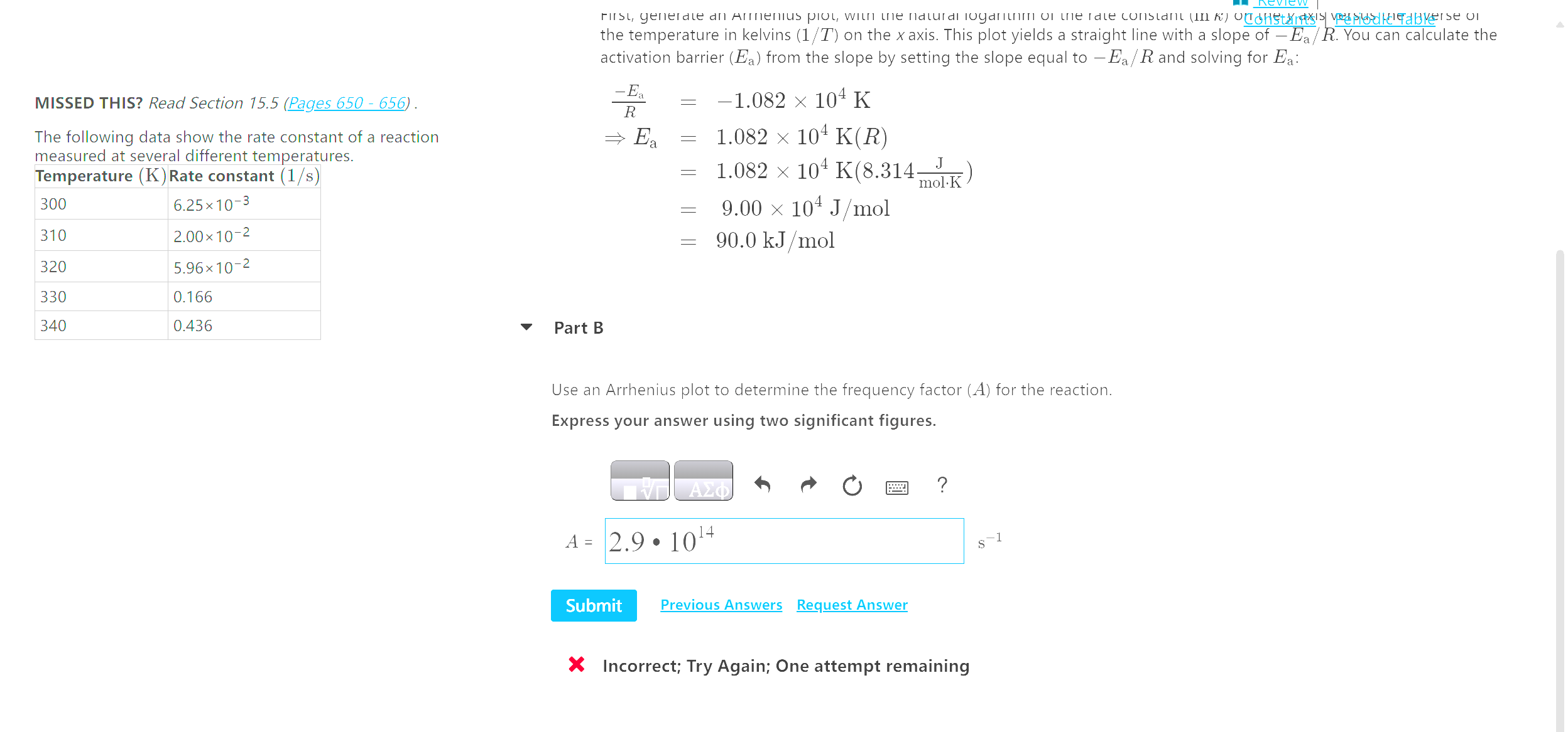Solved Part BUse an Arrhenius plot to determine the | Chegg.com
