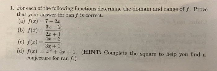 Solved 1. For each of the following functions determine the | Chegg.com