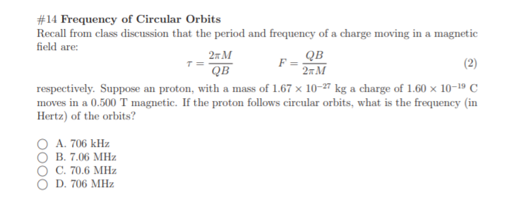 Solved #14 Frequency of Circular Orbits Recall from class | Chegg.com