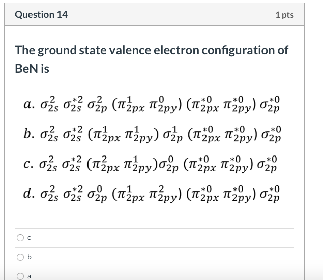 Solved Question 14 1 pts The ground state valence electron | Chegg.com