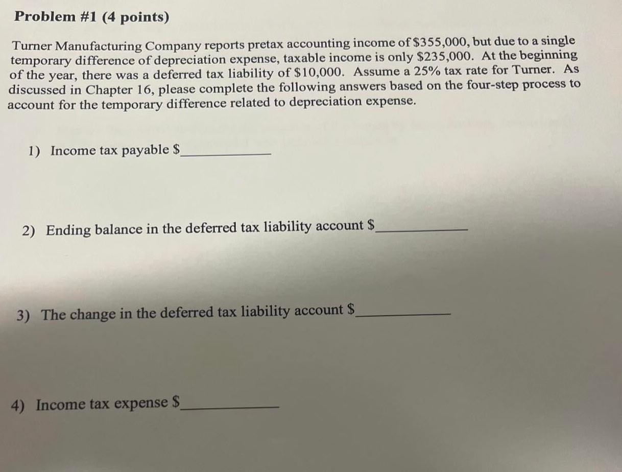 Solved Problem #1 (4 ﻿points)Turner Manufacturing Company | Chegg.com