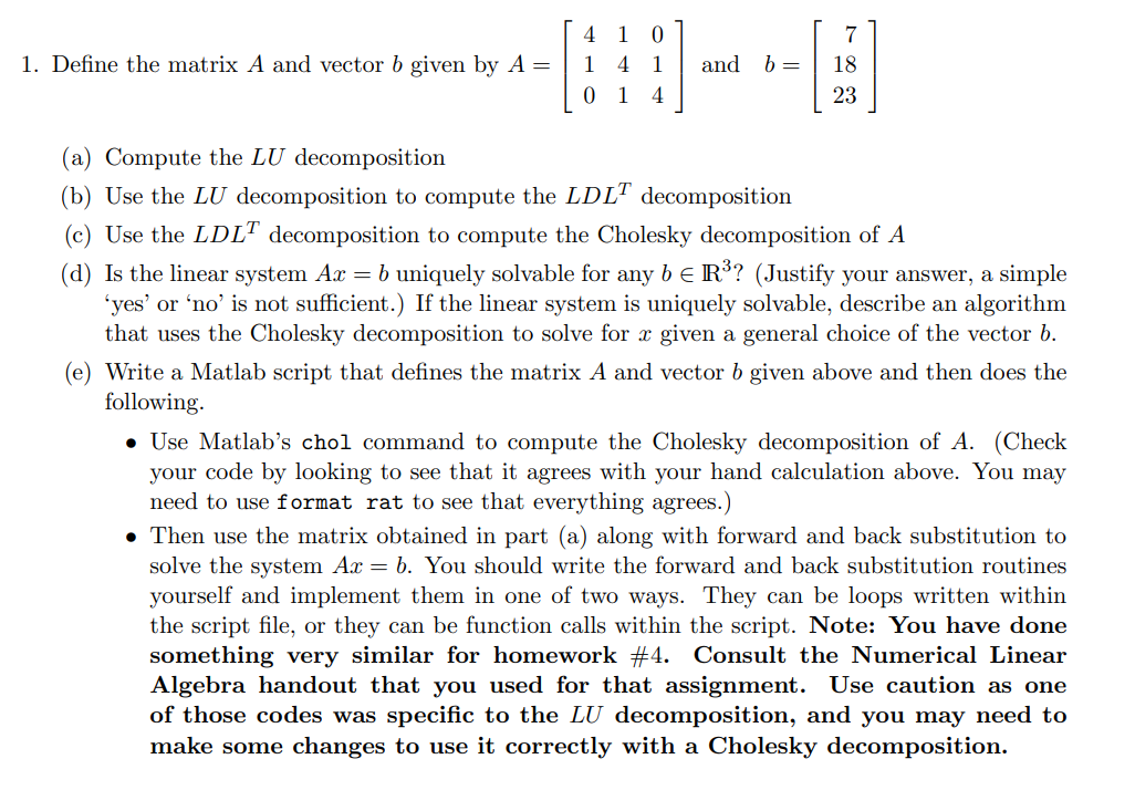 1. Define the matrix A and vector b given by | Chegg.com