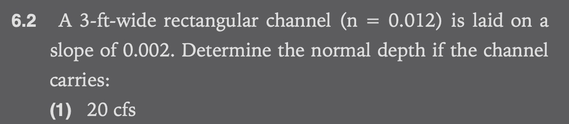 Solved 6.10 For the rectangular channel in Problem 6.2, | Chegg.com