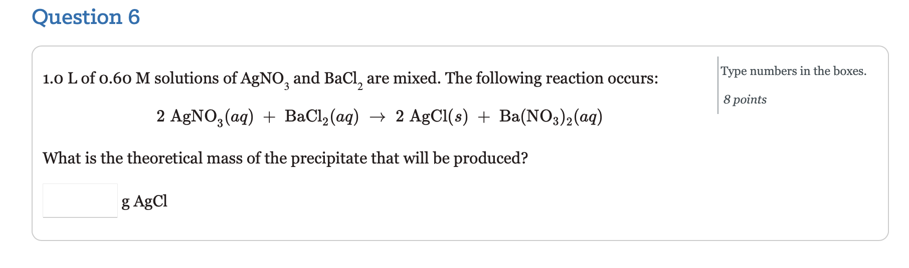 Solved 1.0 L of 0.60M solutions of AgNO3 and BaCl2 are | Chegg.com