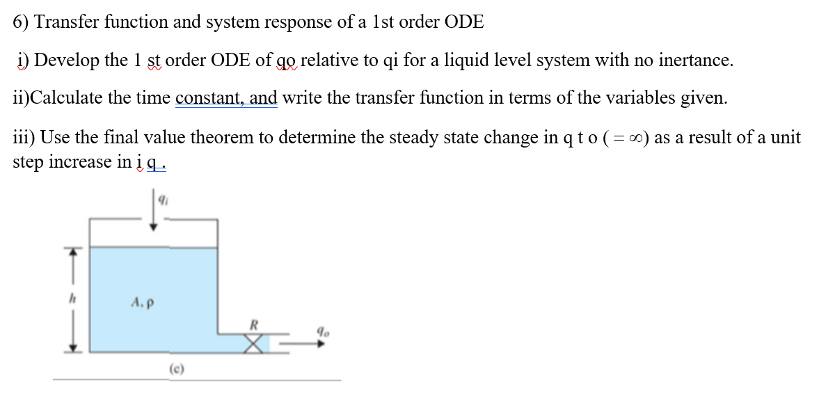 Solved 6) Transfer function and system response of a 1st | Chegg.com