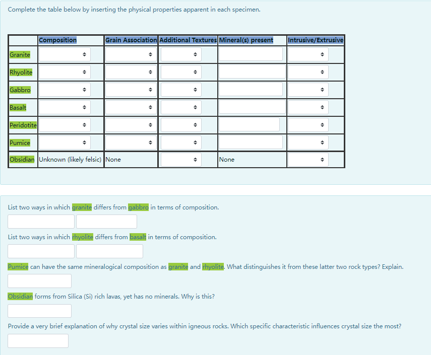 Solved Complete the table below by inserting the physical | Chegg.com