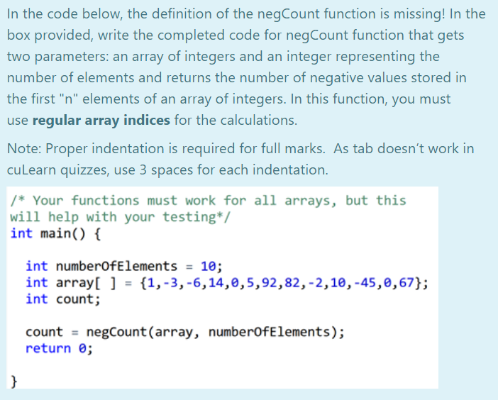 Solved In the code below, the definition of the negCount | Chegg.com