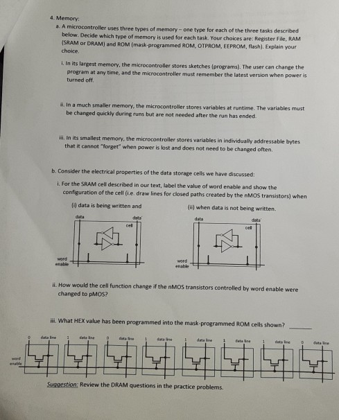 4. Memory: a. A microcontroller uses three types of | Chegg.com