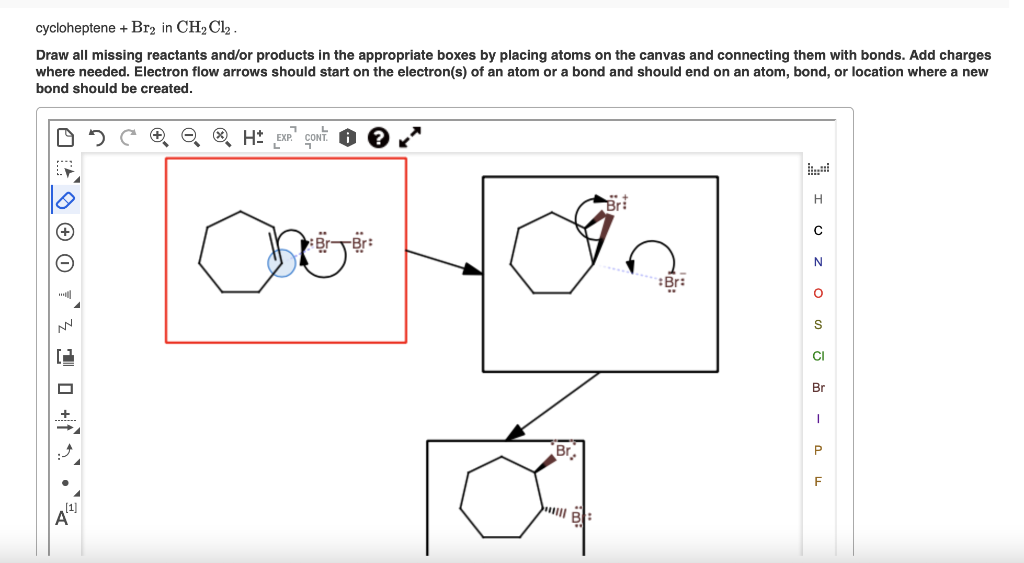 Solved cycloheptene +Br2 in CH2Cl2. Draw all missing | Chegg.com