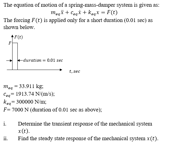 Solved The equation of motion of a spring-mass-damper system | Chegg.com