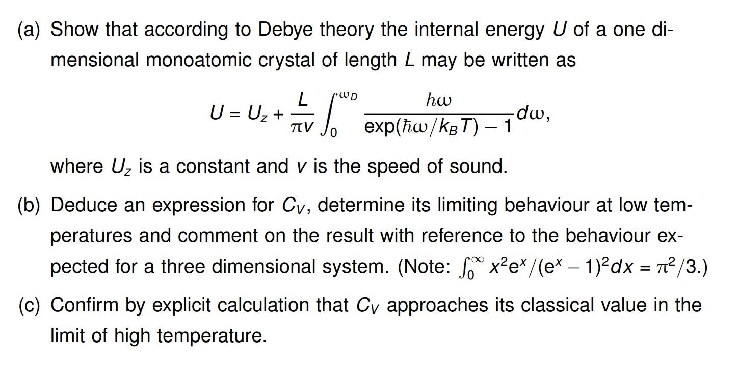 Solved (a) Show that according to Debye theory the internal | Chegg.com