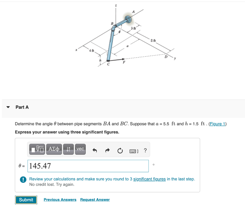 Solved Determine the angle θ between pipe segments BA and | Chegg.com