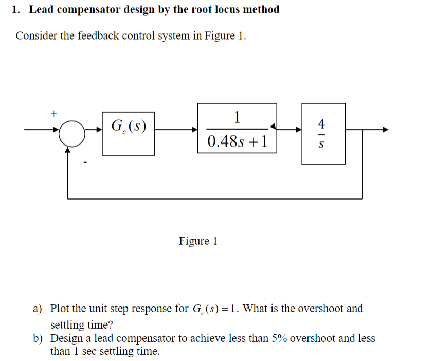 Solved 1. Lead compensator design by the root locus method | Chegg.com