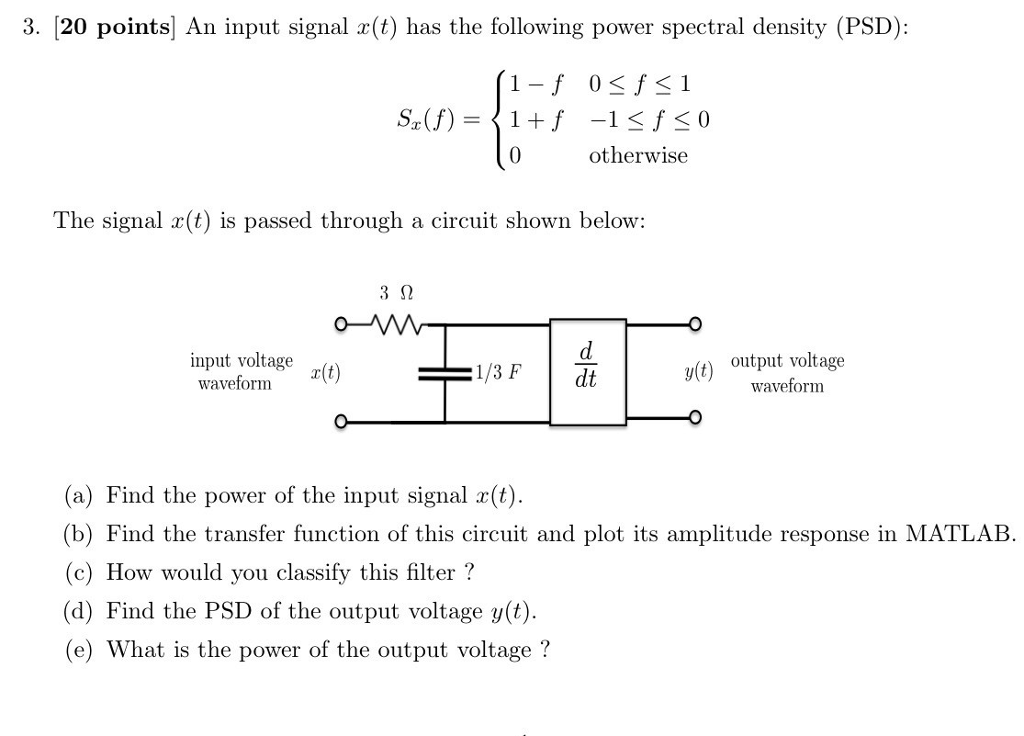 3. [20 points] An input signal r(t) has the following | Chegg.com