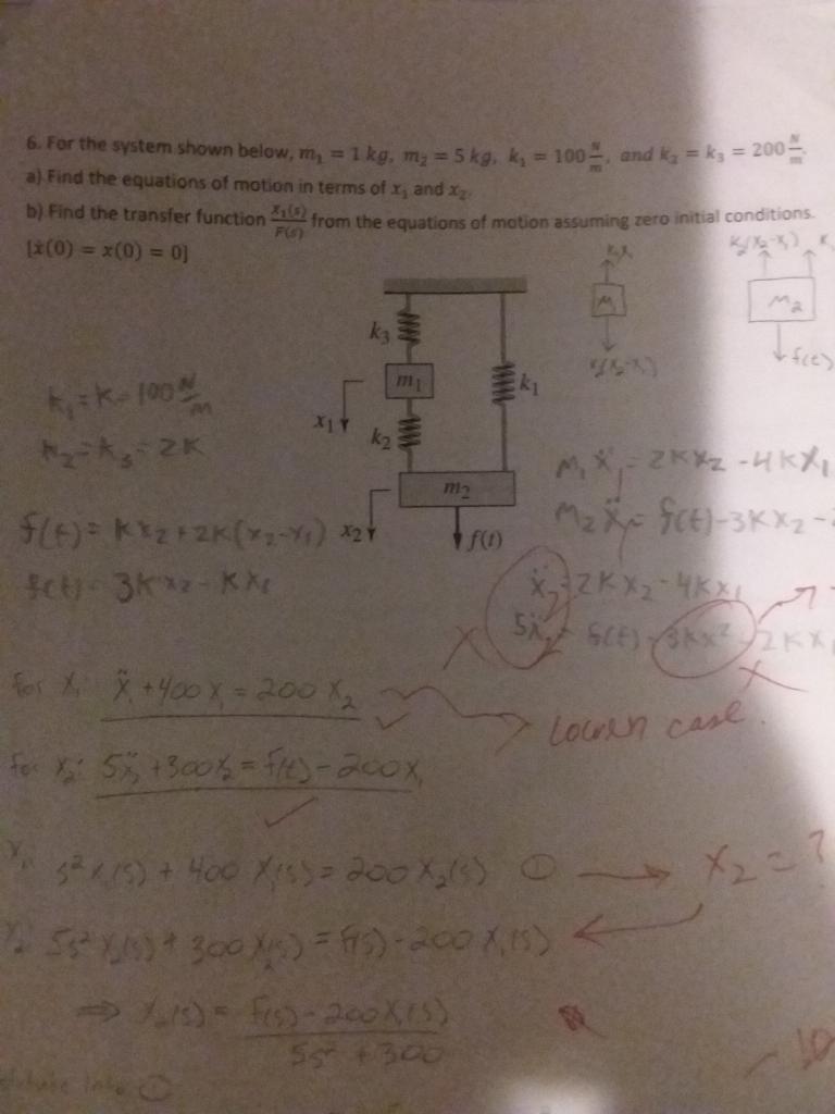 Solved 6. For the system shown below, m1=1 kg,m2=5 | Chegg.com
