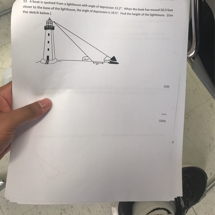 Solved A boat is spotted from a lighthouse with angle of | Chegg.com