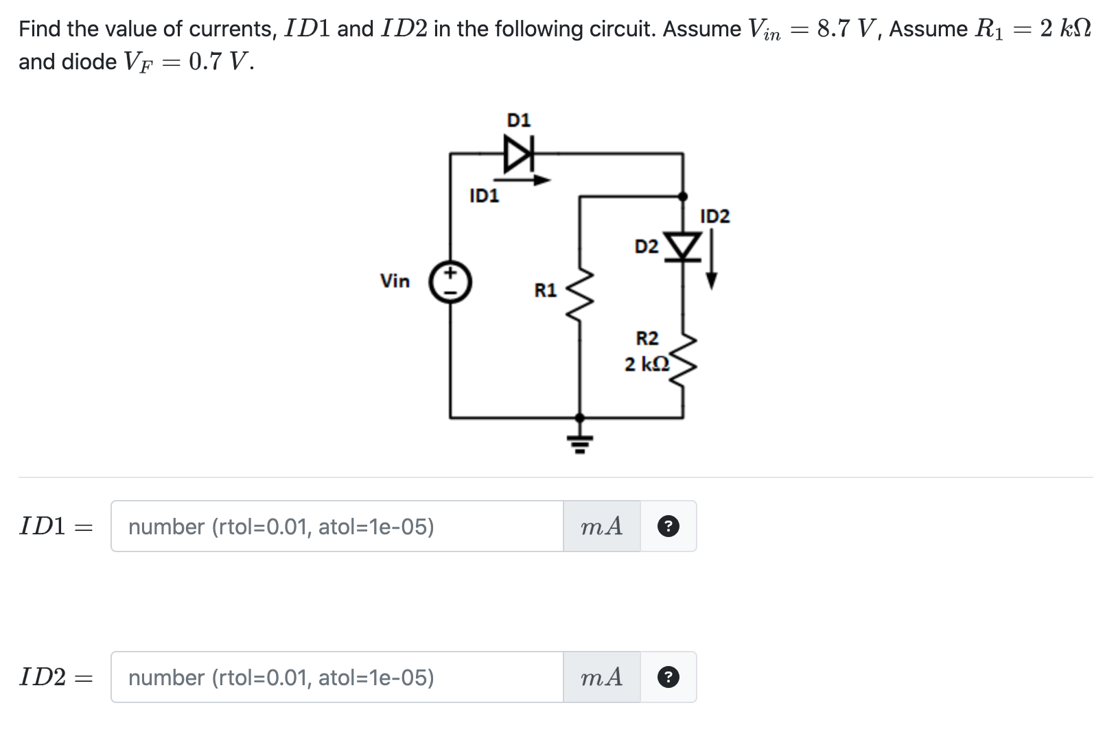 Solved Find the value of currents, ID1 and ID2 in the | Chegg.com