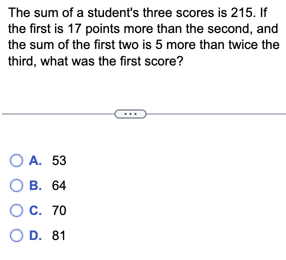 Solved The sum of a student's three scores is 215 . If the | Chegg.com