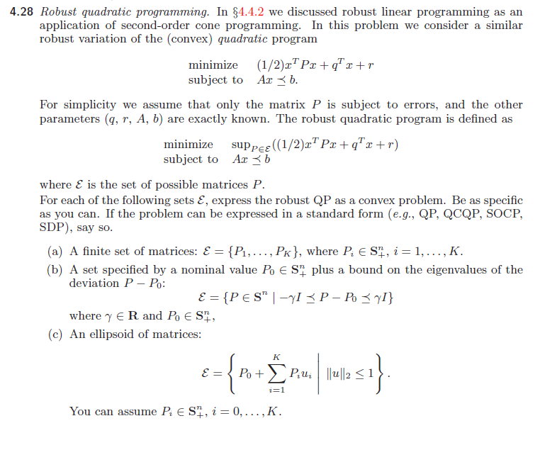 4.28 Robust quadratic programming. In $4.4.2 we | Chegg.com