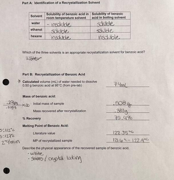 Part A: Identification of a Recrystallization Solvent | Chegg.com