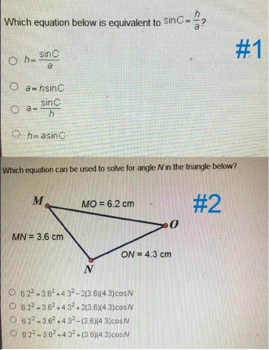 Solved Which equation below is equivalent to sinC #1 sinC | Chegg.com