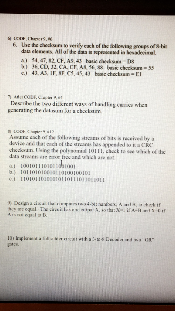 Solved 6 Codf Chapter 9 6 Use The Checksum To Verify