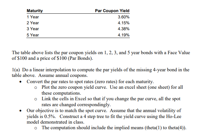 The table above lists the par coupon yields on 1,2,3, | Chegg.com