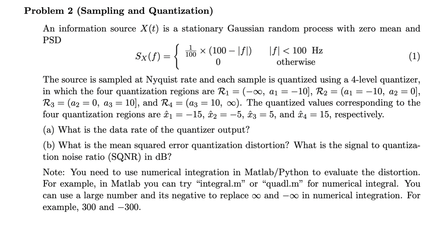oblem 2 (Sampling and Quantization) An information | Chegg.com