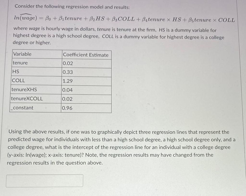 Solved Consider the following regression model and results: | Chegg.com
