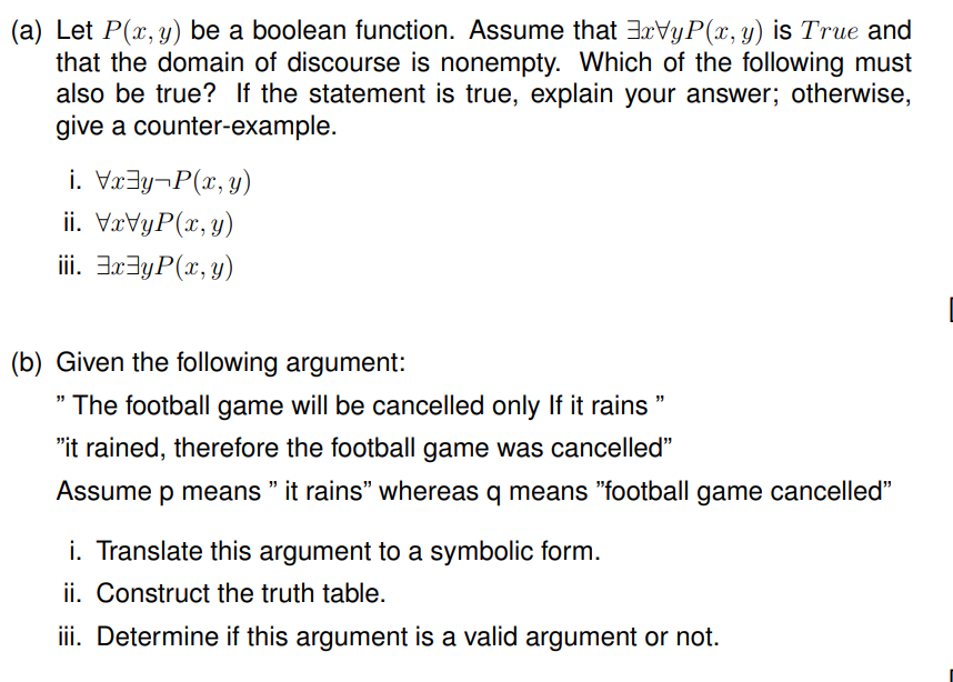 Solved (a) Let P(x,y) be a boolean function. Assume that | Chegg.com