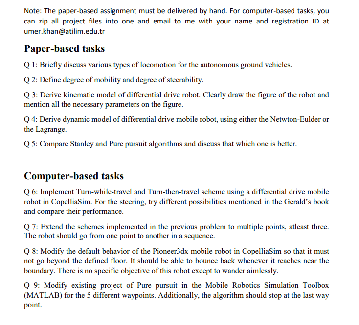 Note: The paper-based assignment must be delivered by | Chegg.com