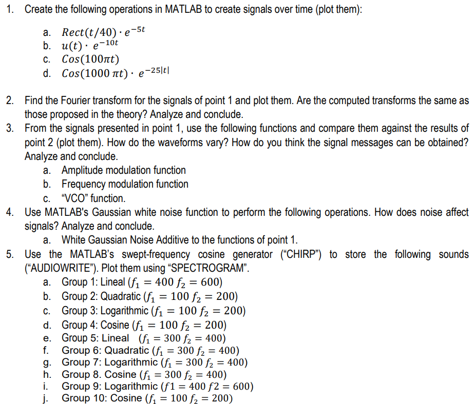 Solved 1. Create the following operations in MATLAB to | Chegg.com