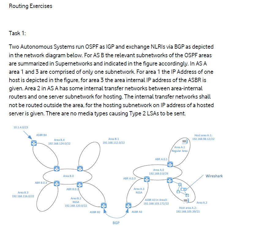Solved Routing Exercises Task 1: Two Autonomous Systems run | Chegg.com