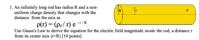 Solved 1. An infinitely long rod has radius R and a | Chegg.com